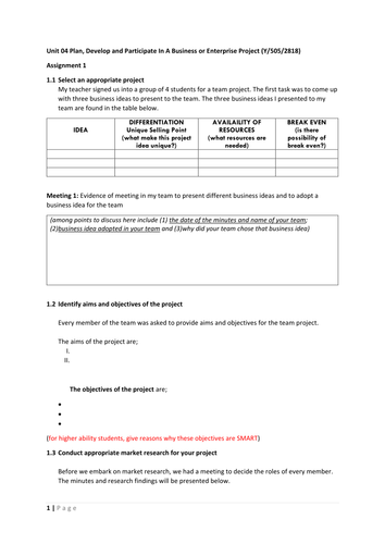 Ncfe Unit 4 Vcert Business And Enterprise Teaching Resources