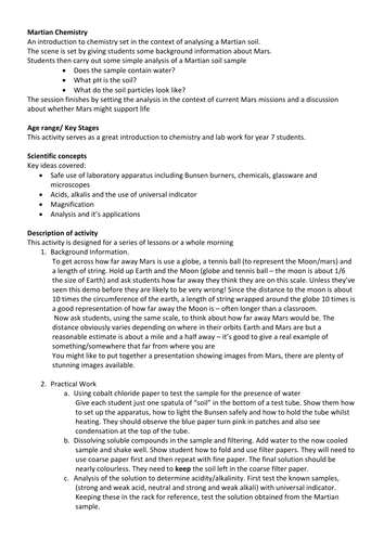 practical chemistry on Mars | Teaching Resources