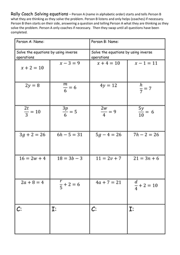 Solving equations -Algebra - Rally Coach (Kagan) | Teaching Resources