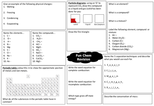 KS3 Chemistry Revision sheet | Teaching Resources