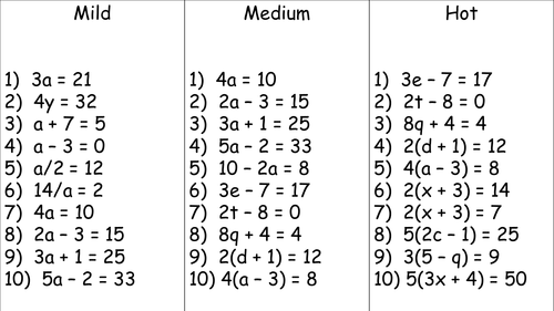 Solving linear equations Differentiated | Teaching Resources