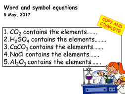 Word, symbol and balancing equations lesson | Teaching Resources