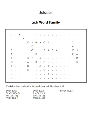 ack Word Family Word Search | Teaching Resources