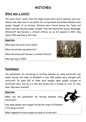 PENDLE WITCHES COMPREHENSION QUESTIONS INTRODUCTION TO MACBETH ...