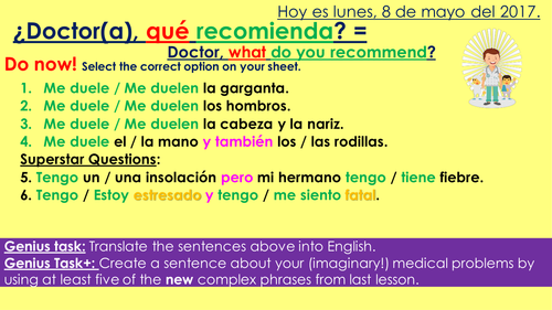 KS3/4 Spanish - 2x lessons ¿Qué te duele? / What hurts? (Parts of the ...
