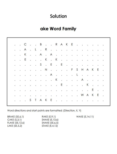 ake Word Family Word Search | Teaching Resources