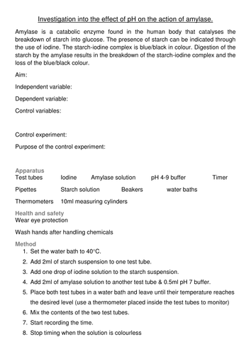 Investigating the effect of pH on amylase | Teaching Resources