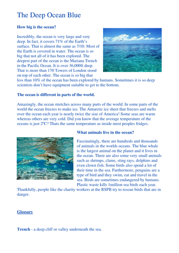 Deep Ocean Comprehension | Teaching Resources