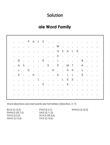 ale Word Family Word Search | Teaching Resources