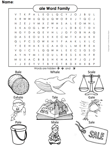 ale Word Family Word Search | Teaching Resources