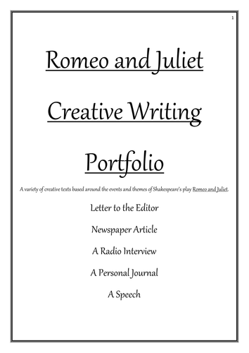 Romeo and Juliet Creative Writing Portfolio | Teaching Resources