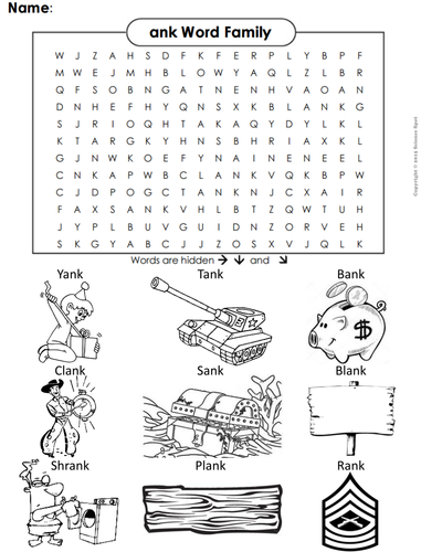 ank Word Family Word Search | Teaching Resources