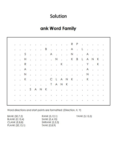 ank Word Family Word Search | Teaching Resources