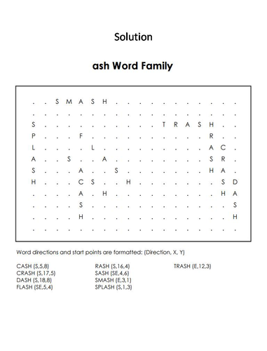 ash Word Family Word Search | Teaching Resources