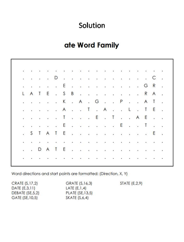 ate Word Family Word Search | Teaching Resources
