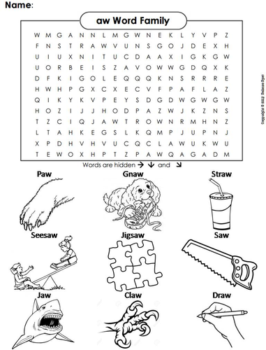 aw Word Family Word Search | Teaching Resources