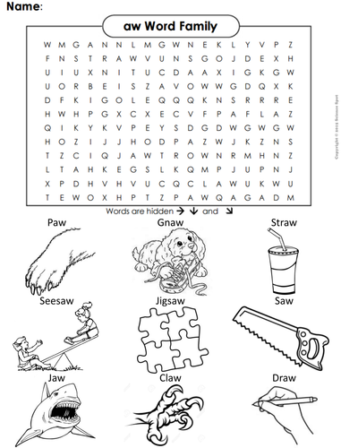aw Word Family Word Search | Teaching Resources