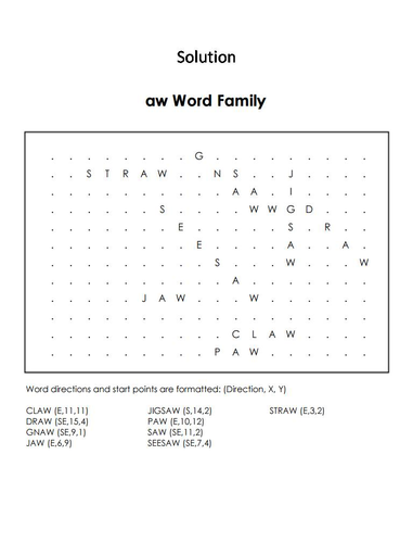 aw Word Family Word Search | Teaching Resources