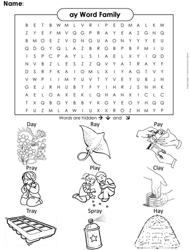 ay Word Family Word Search | Teaching Resources