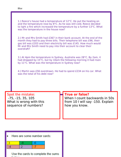 Interpret negative numbers in context, count forwards and backwards with positive and negative ...