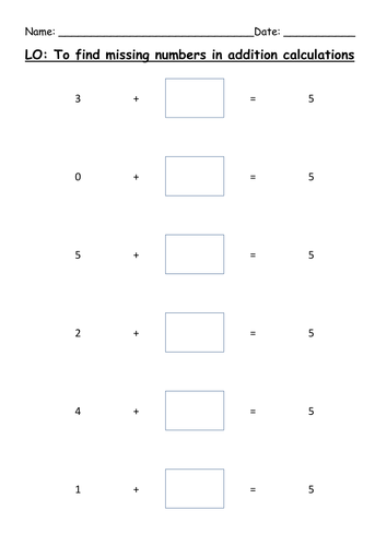 Addition - Missing Numbers | Teaching Resources