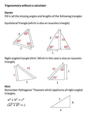 Trigonometry without a Calculator | Teaching Resources