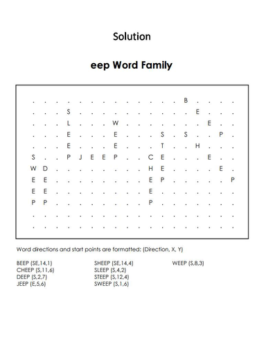 eep Word Family Word Search | Teaching Resources
