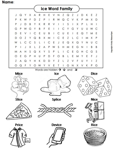ice Word Family Word Search | Teaching Resources