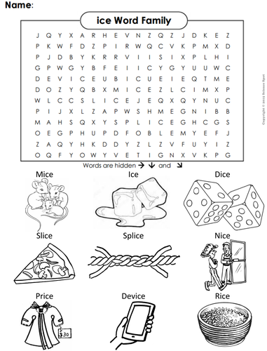 ice Word Family Word Search | Teaching Resources