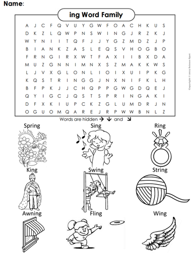 ing Word Family Word Search | Teaching Resources