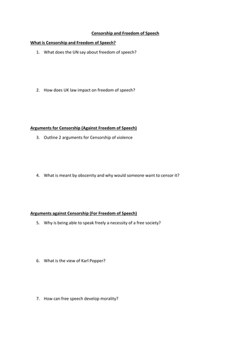 Lesson on Censorship and Freedom of Speech | Teaching Resources