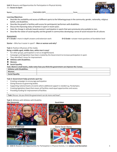IGCSE PE Access to Sport | Teaching Resources