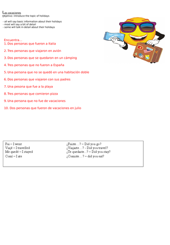 Las vacaciones - holidays | Teaching Resources