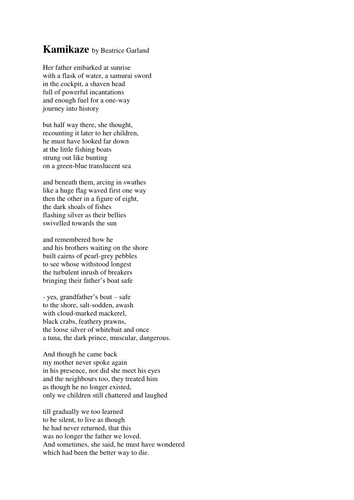 Kamikaze, Charge of the Light Brigade - AQA Poetry Anthology | Teaching ...