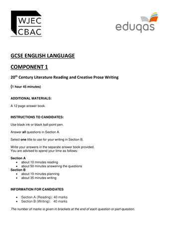 Eduqas GCSE English Language Component 1 - Practice Examination Papers ...