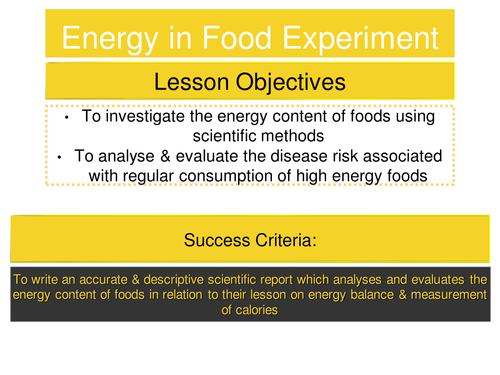 Energy content of food - Energy balance | Teaching Resources