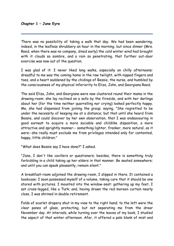 Jane Eyre Chapter 1 | Teaching Resources