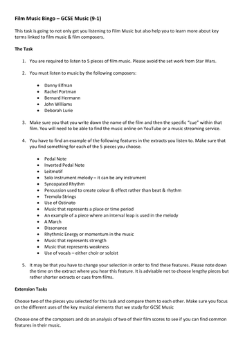 Film Music Bingo – GCSE Music (9-1) | Teaching Resources