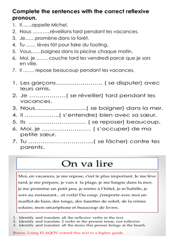 Mes vacances - reflexive verbs- new French GCSE | Teaching Resources