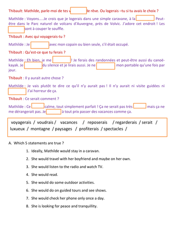Les vacances - conditional - listening new GCSE | Teaching Resources