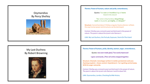 Power and Conflict Poetry Revision Flash Cards | Teaching Resources