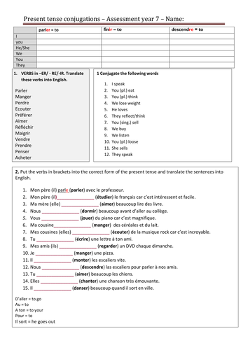 Present tense conjugation - French and Spanish - assessment | Teaching ...