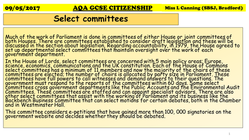 AQA GCSE citizenship Theme 3 Politics & Participation | Teaching Resources