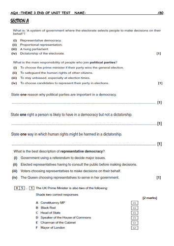 AQA GCSE citizenship Theme 3 Politics & Participation | Teaching Resources