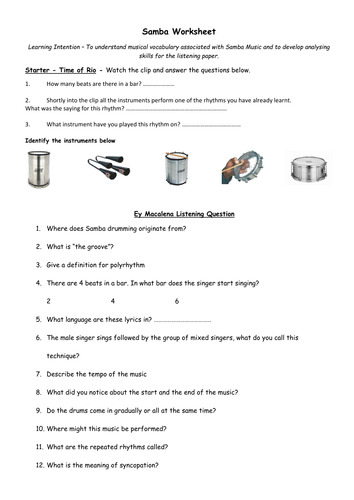 OCR GCSE Music - Rhythms of the World - Samba (2) Powerpoints and ...