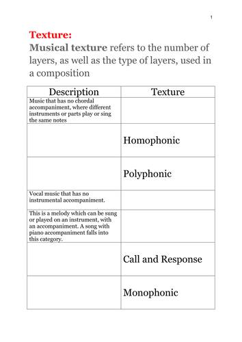 GCSE Music Keywords revision and assessment worksheets. | Teaching ...