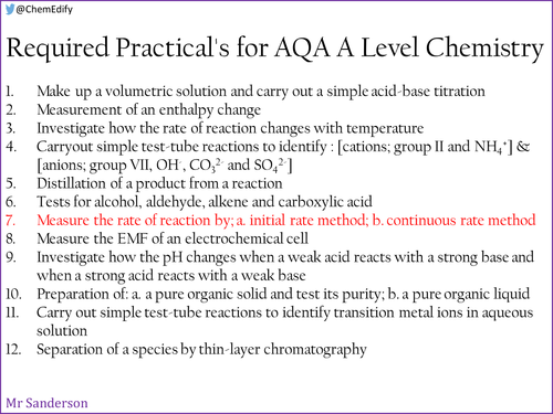 AQA A Level Chemistry Required Practicals 1-12 | Teaching Resources