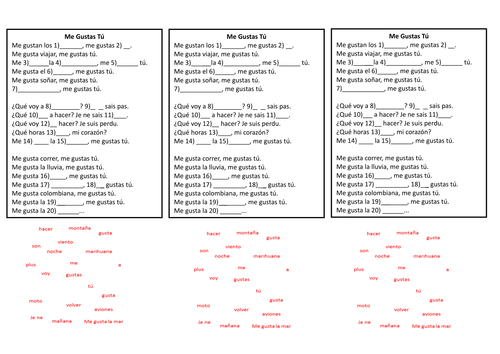 MFL Spanish Music / Gap Fill / Translation Activities | Teaching Resources