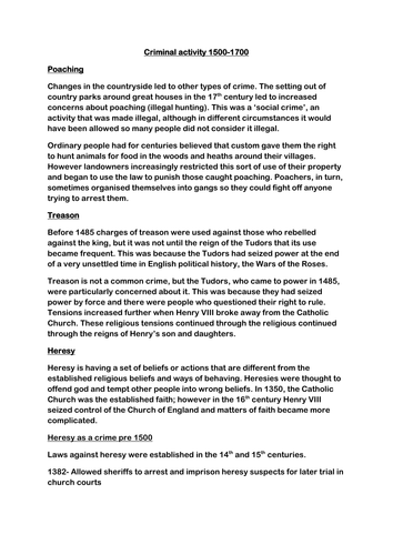 Edexcel GCSE 9-1 Crime and Punishment 1500-1700 new crimes and ...