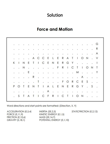 Force and Motion Word Search | Teaching Resources